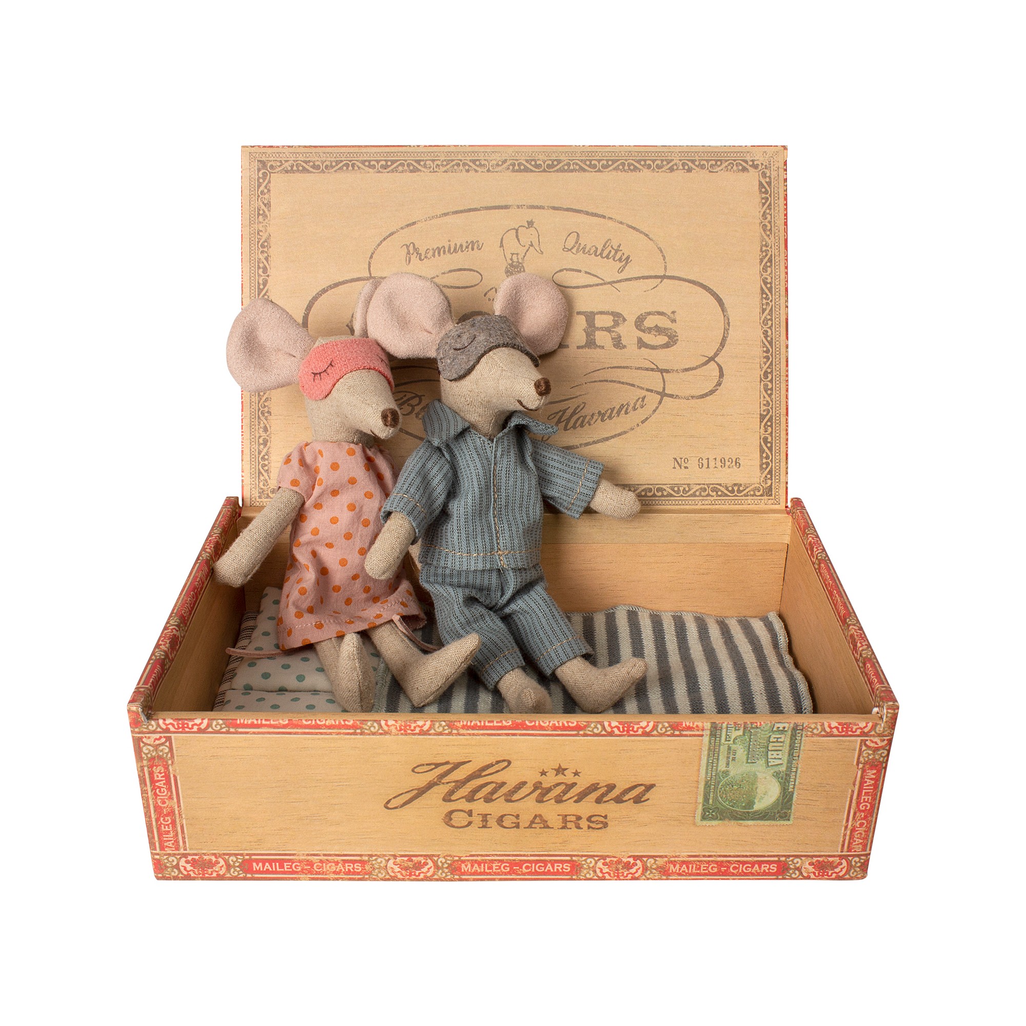 Maileg Mum & Dad Mice in Cigar Box Soft Toys | BAMBINIFASHION.COM