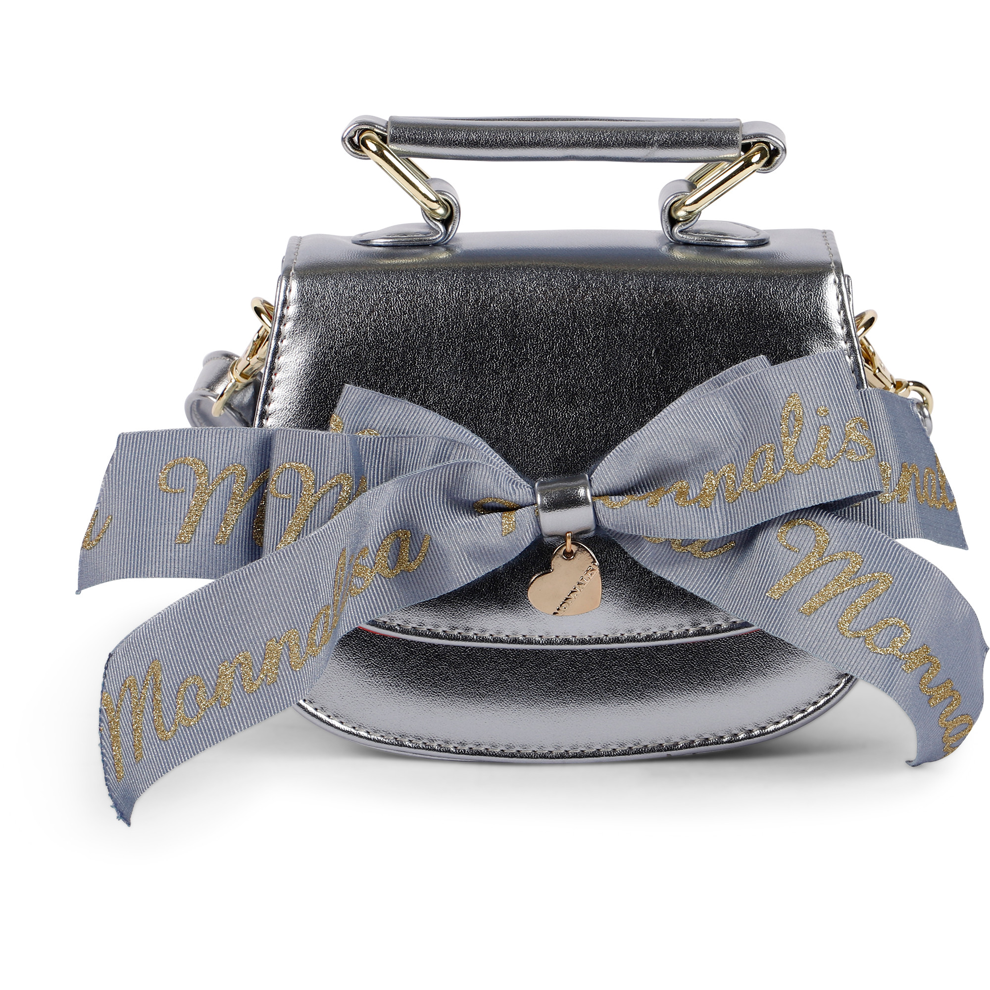 Monnalisa Tie Ribbon Shoulder Bag in Silver | BAMBINIFASHION.COM
