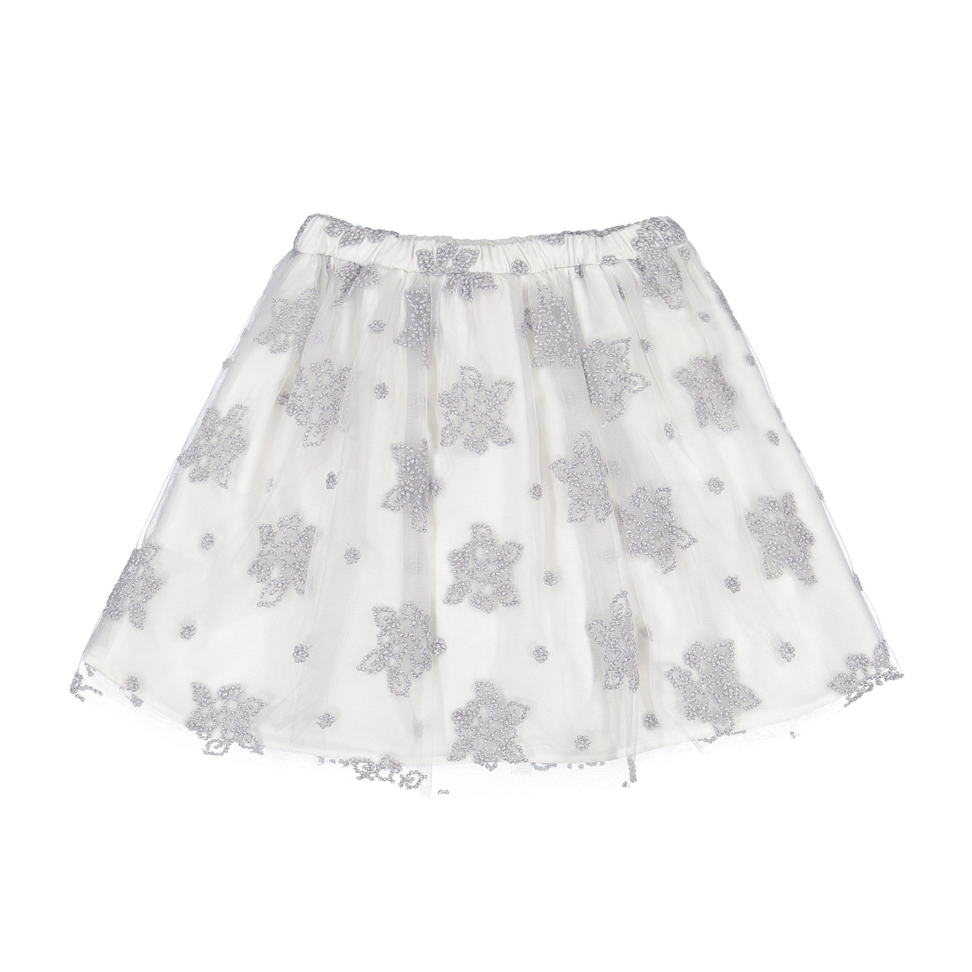 Il Gufo Girls White Tulle Skirt With Silver Glitter Flower Accents For